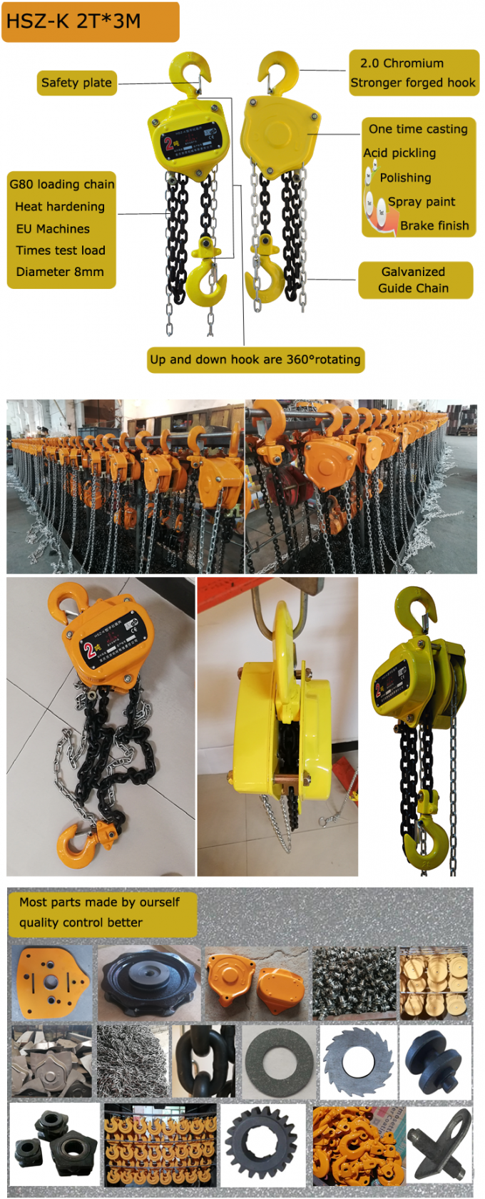 Mine Galvanized Steel 2t Movable Lifting Chain Block